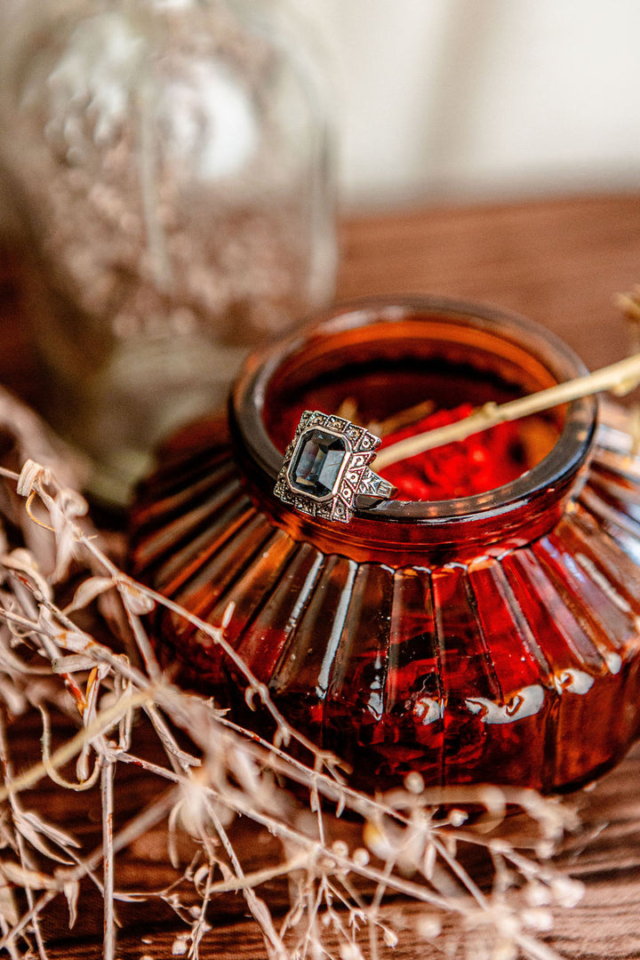 Marcasite Blue Glass Ring – True Story Antiques